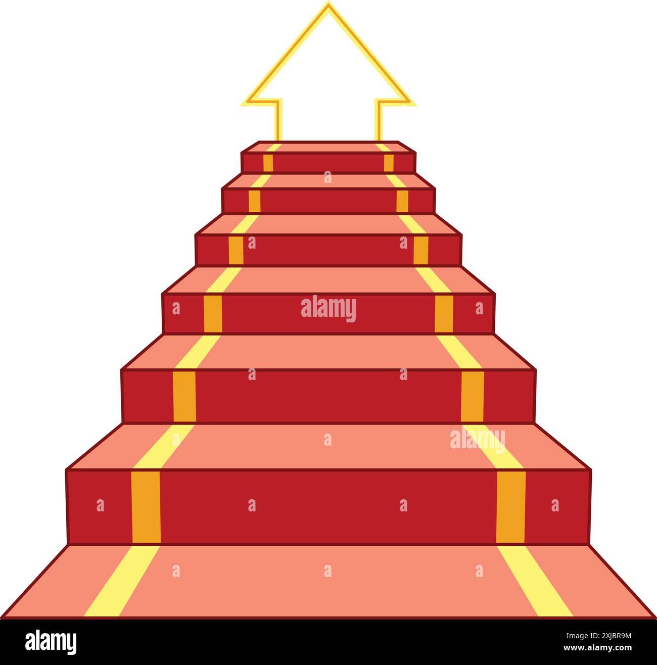 Red carpet stairs leading to success symbolized by a golden arrow ...