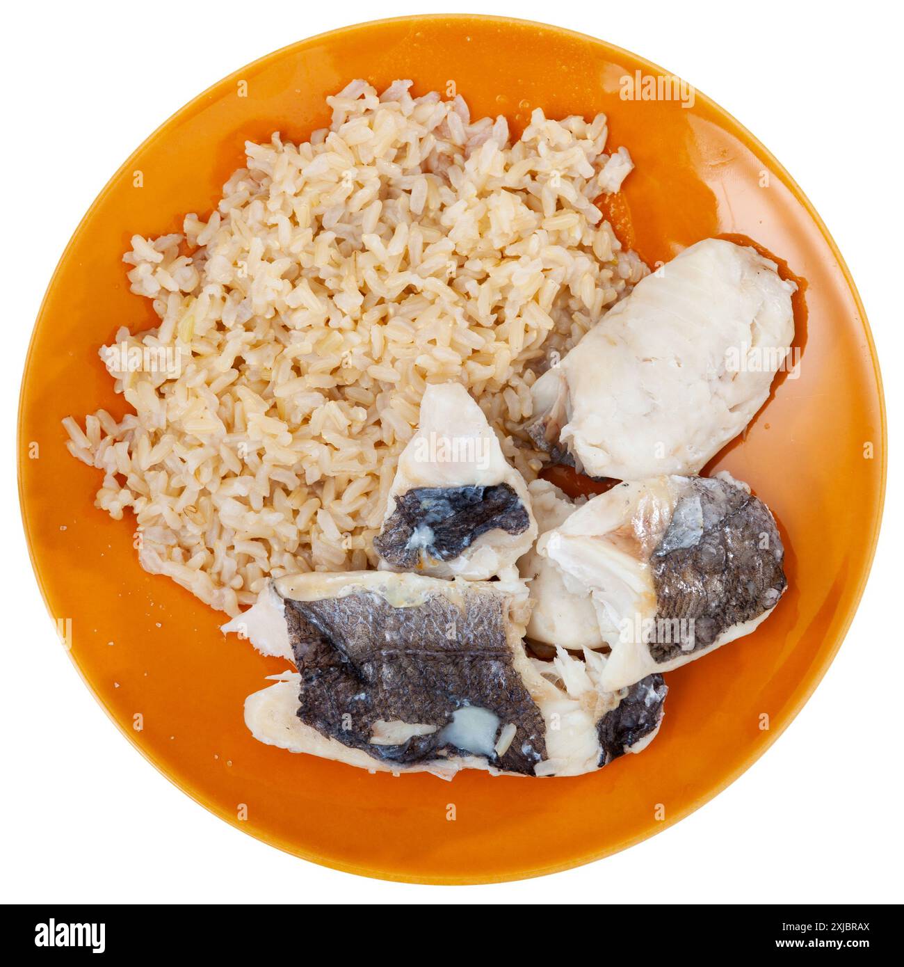 Baked cod fillets with steamed basmati rice for dinner Stock Photo - Alamy