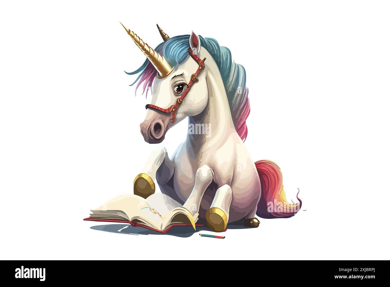 Unicorn Reading a Book Vector Illustration Stock Vector Image & Art - Alamy