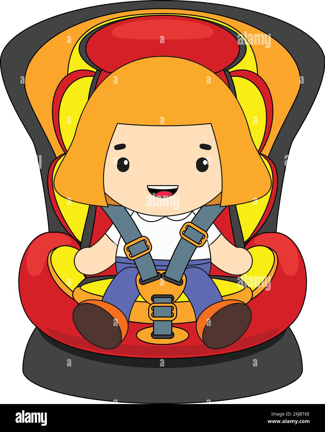 Cartoon illustration of a little girl smiling and sitting in a child ...