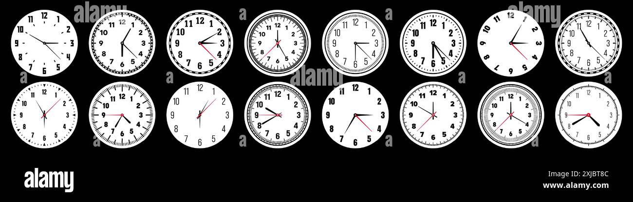 Mechanical clock faces with hands, bezel. Watch dial with minute, hour marks and numbers, arabic ...