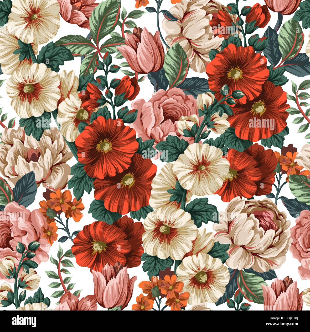 Seamless pattern with mallows and other flowers. Vector Stock Vector ...