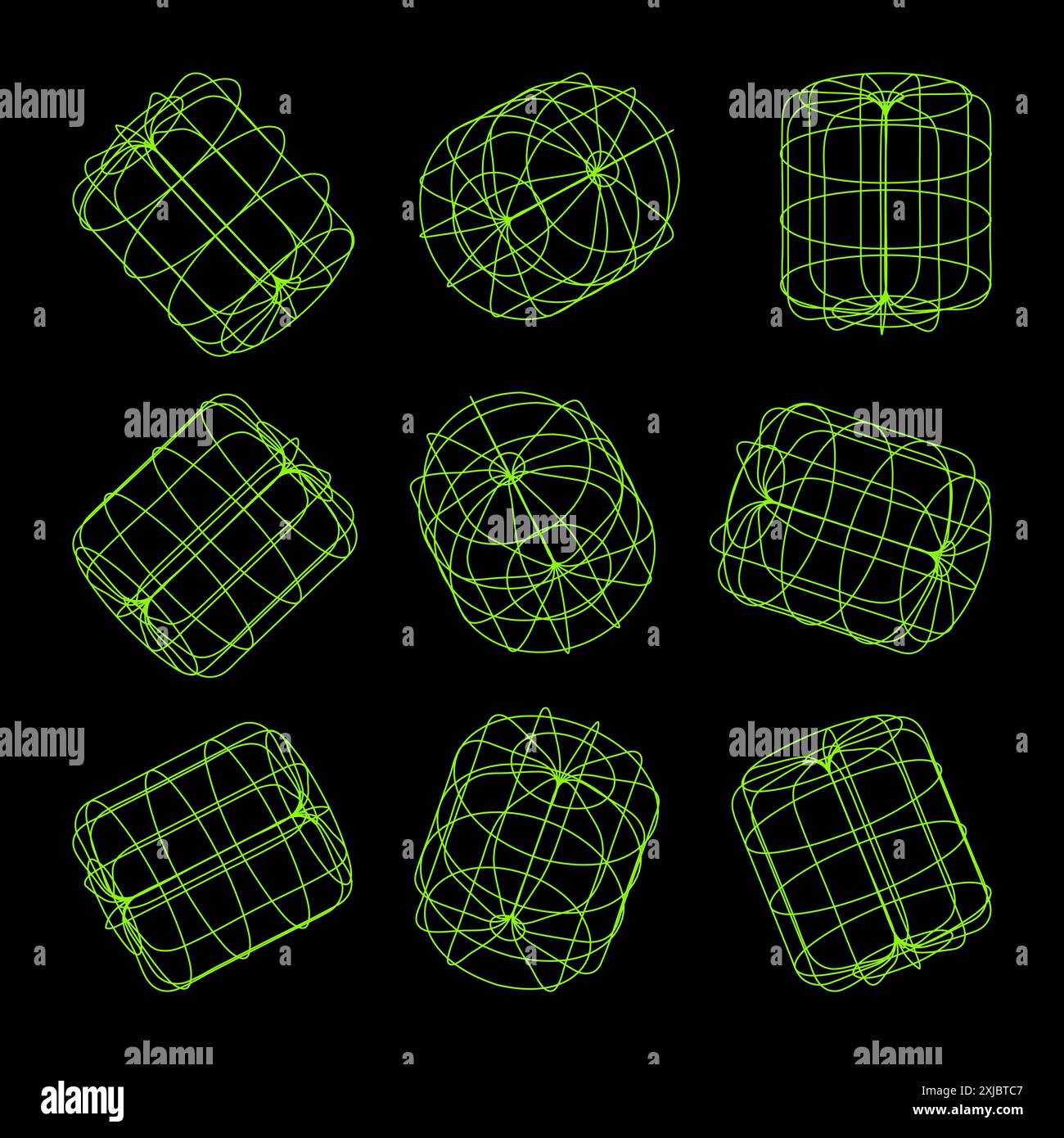 Wireframe lined shapes. Perspective mesh, 3d grid. Low poly geometric ...