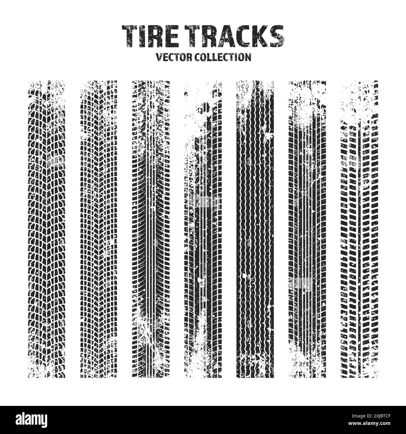 Grunge tire tracks, wheel braking marks. Truck, car or motorcycle tread ...