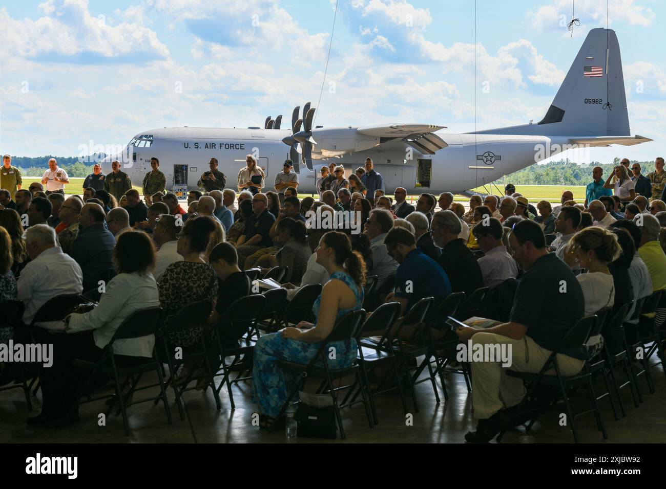 The 910th Airlift Wing’s first C-130J-30 Super Hercules aircraft is parked the arrival ceremony ...