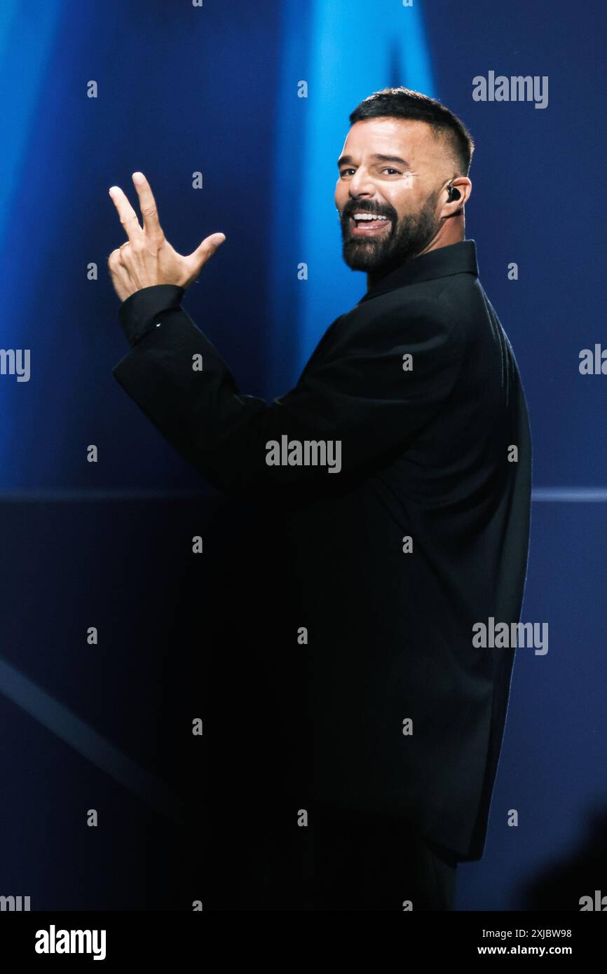Singer Ricky Martin during a performance at the WiZink Center on July ...