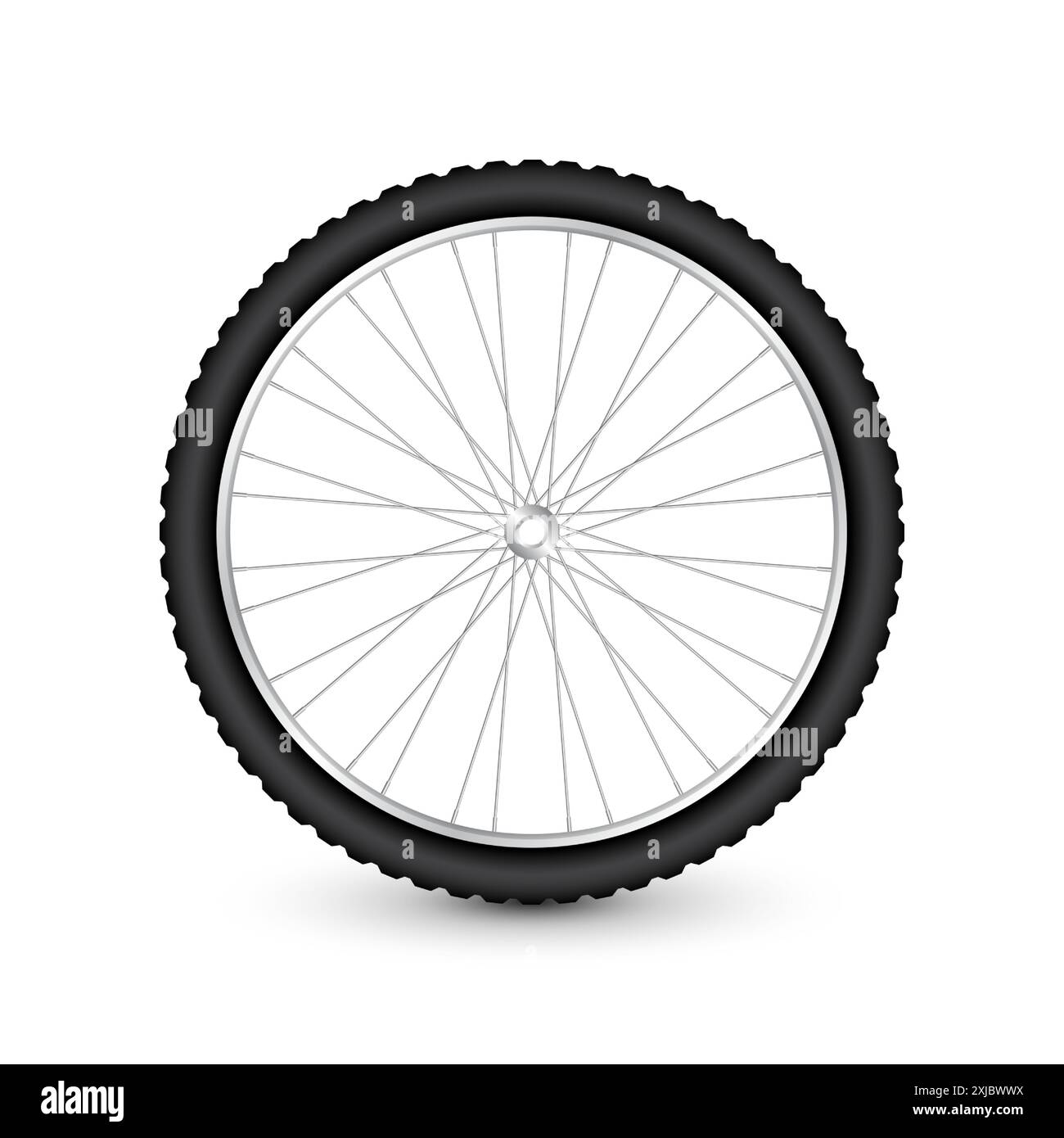 Realistic 3d bicycle wheel. Bike rubber tire, shiny metal spokes and ...