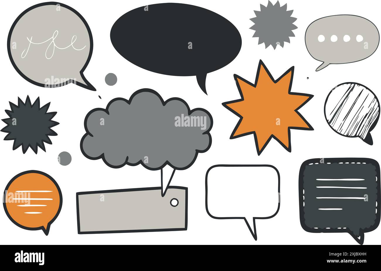 Black and white speech bubbles with thought and message symbols Stock ...