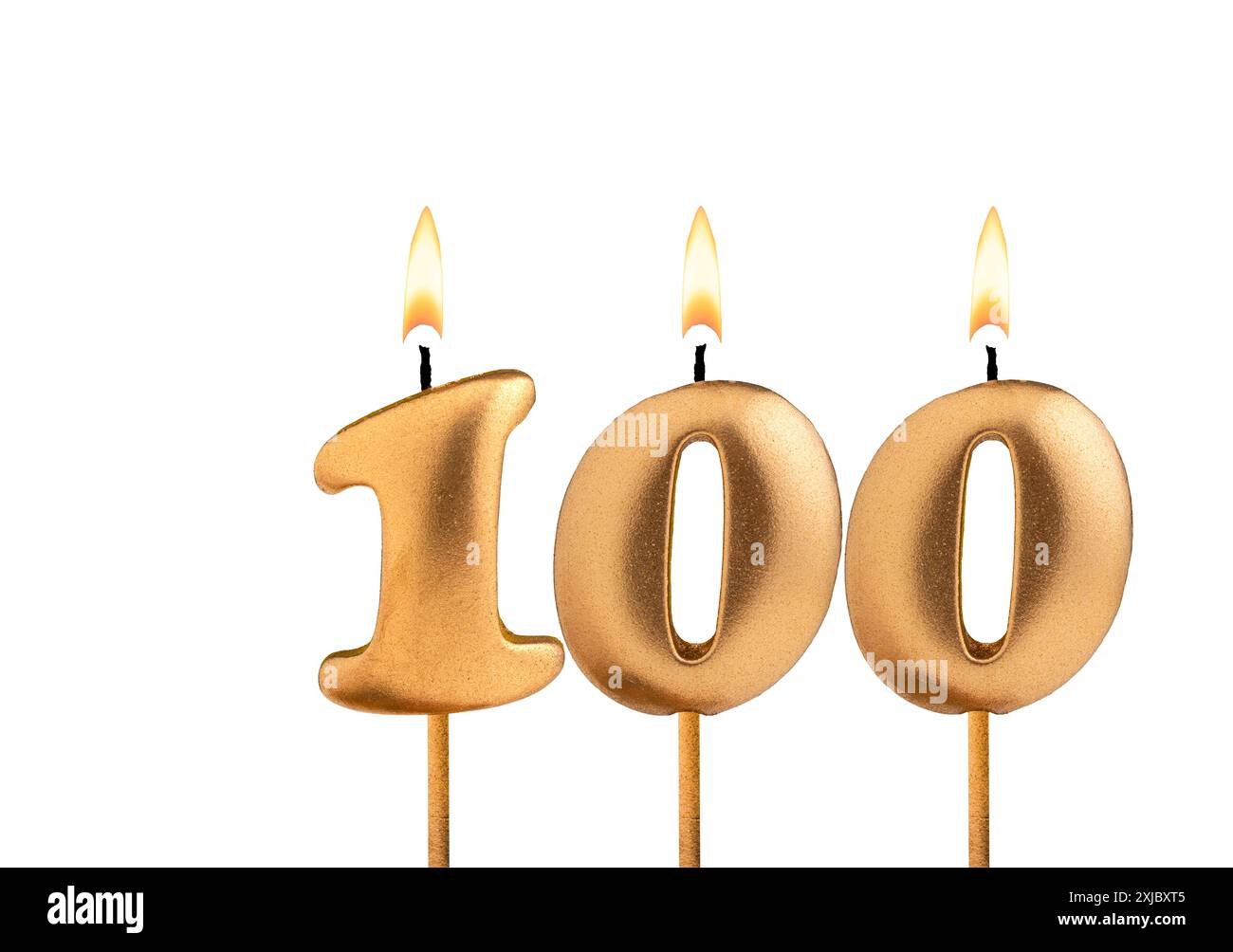 Birthday number 100 - Golden candle on white background Stock Photo - Alamy