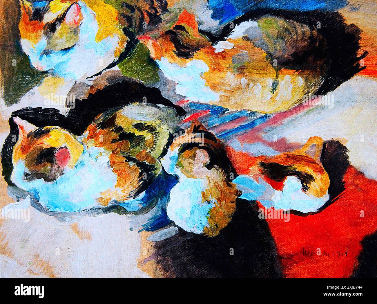 August Macke's Katzenstudien (Study of a Cat) (1909) famous painting ...