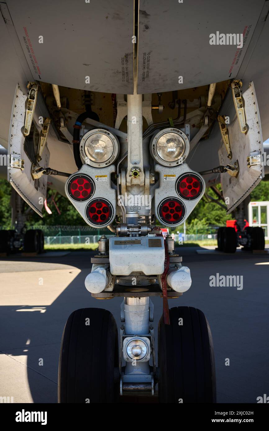 Front view of the nose wheel of a Boeing KC-46A Pegasus transport ...