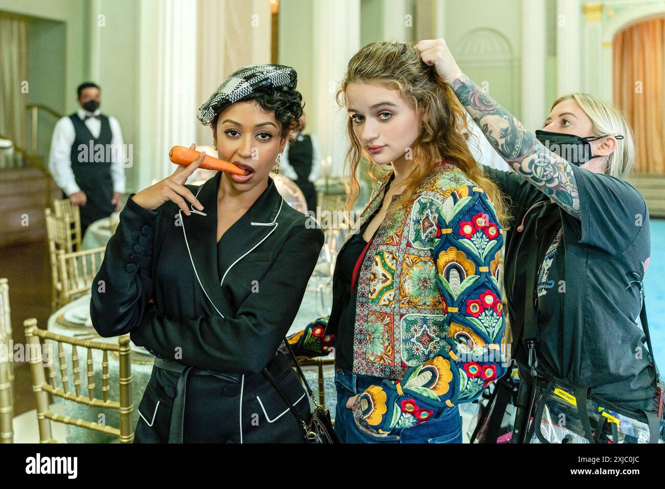 A FAMILY AFFAIR, from left: Liza Koshy, Joey King, on set, 2024. ph ...