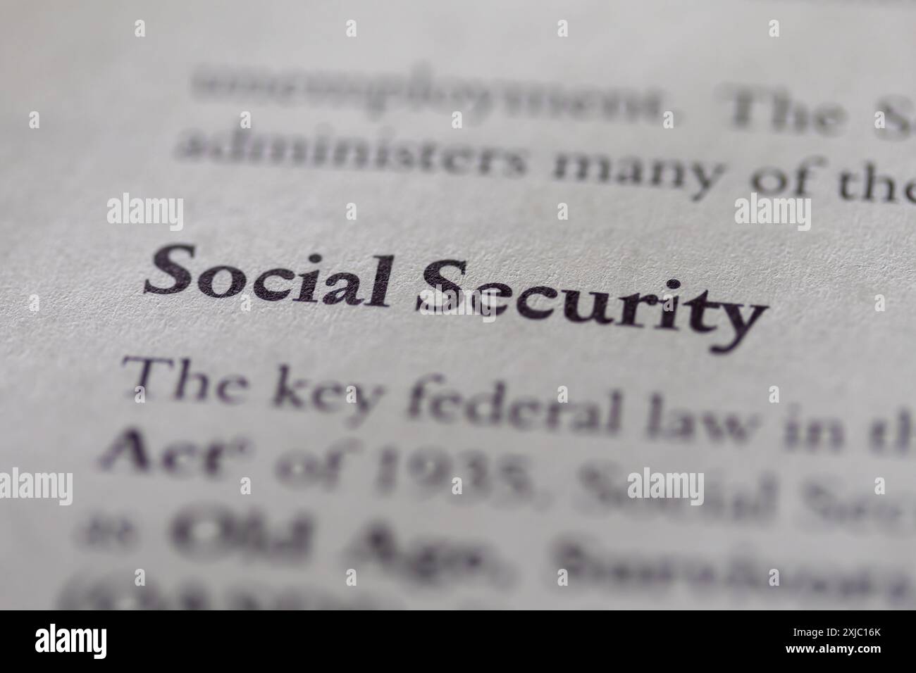 social security printed in text on page as visual aid or business law ...