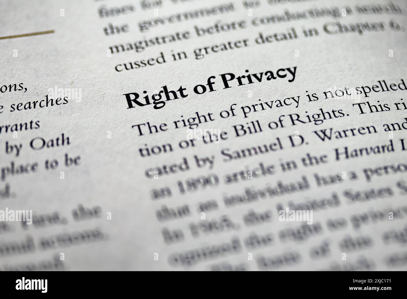 right of privacy written in business law and ethics book Stock Photo ...