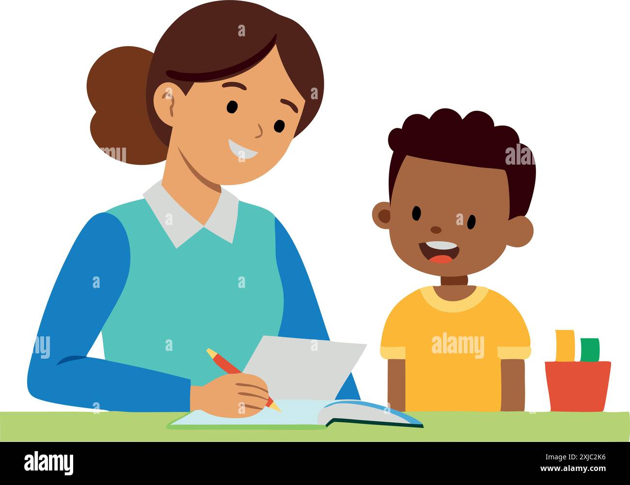 Illustration of a teacher assisting a student with their homework ...