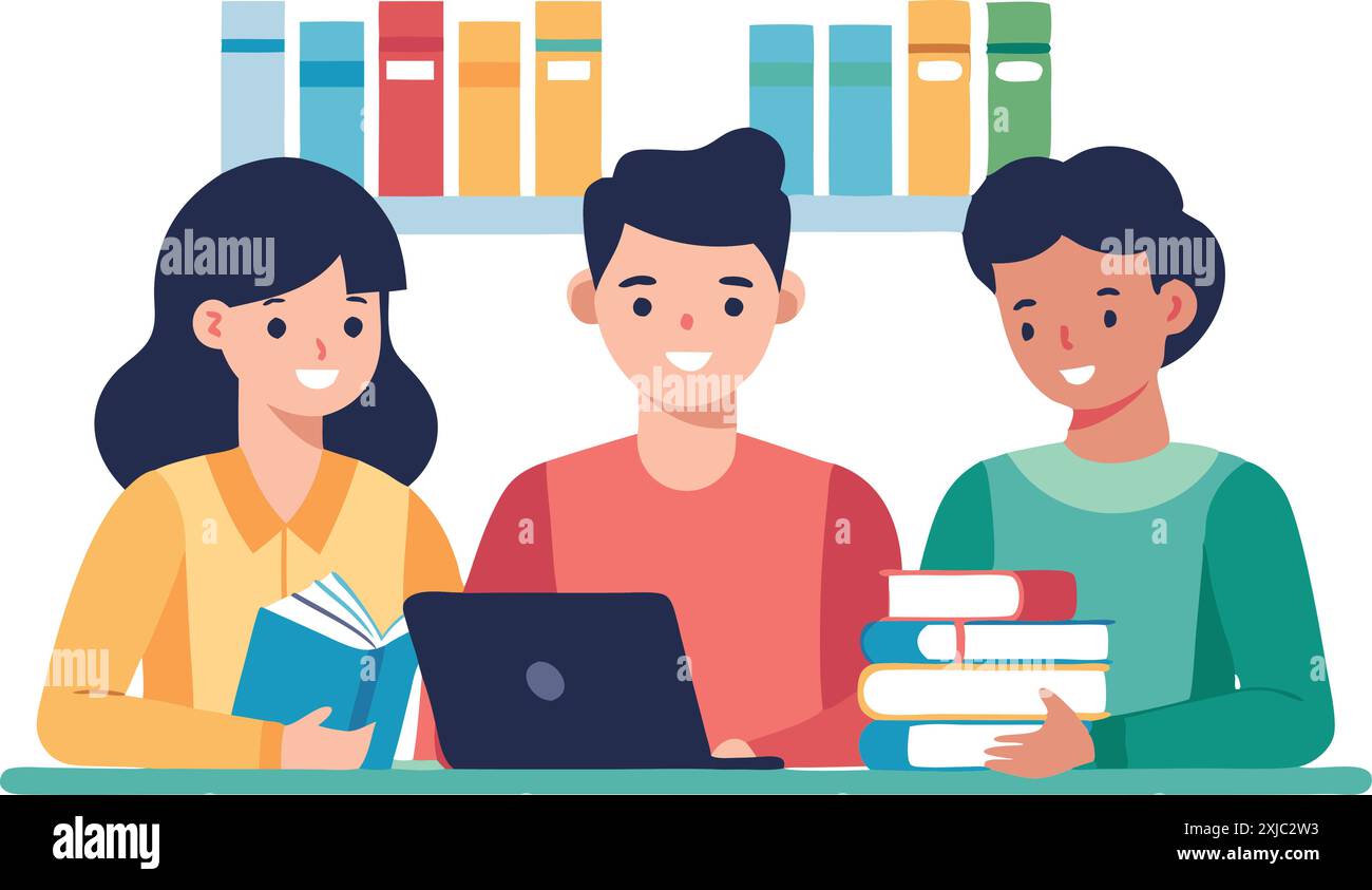 University students studying in a group Stock Vector Images - Alamy