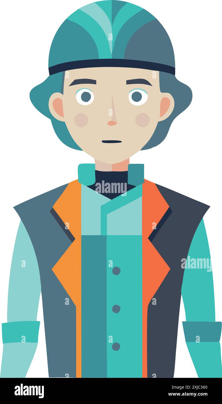 Vector illustration of a man standing with a helmet and color-blocked ...