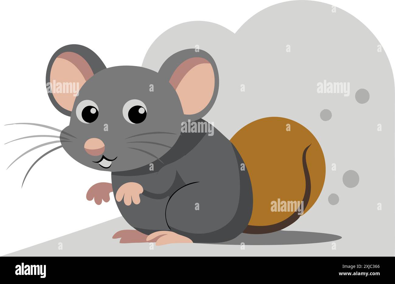 Illustration of a cute cartoon grey mouse with a big tail sitting near ...