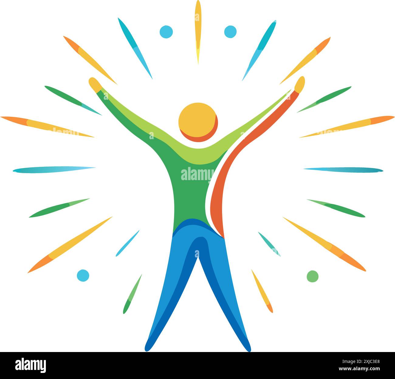 Illustration of a colorful abstract figure with arms raised ...