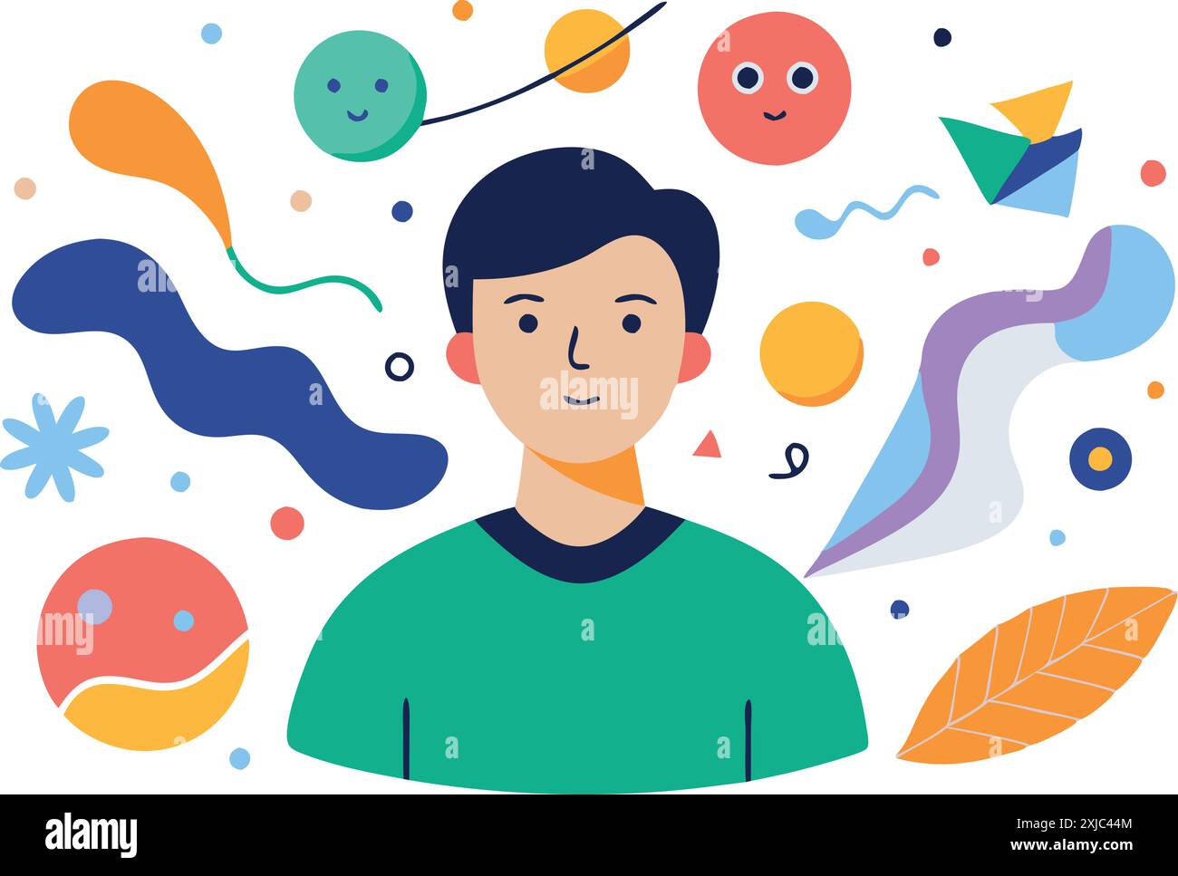 Colorful abstract vector illustration of a person with playful shapes ...