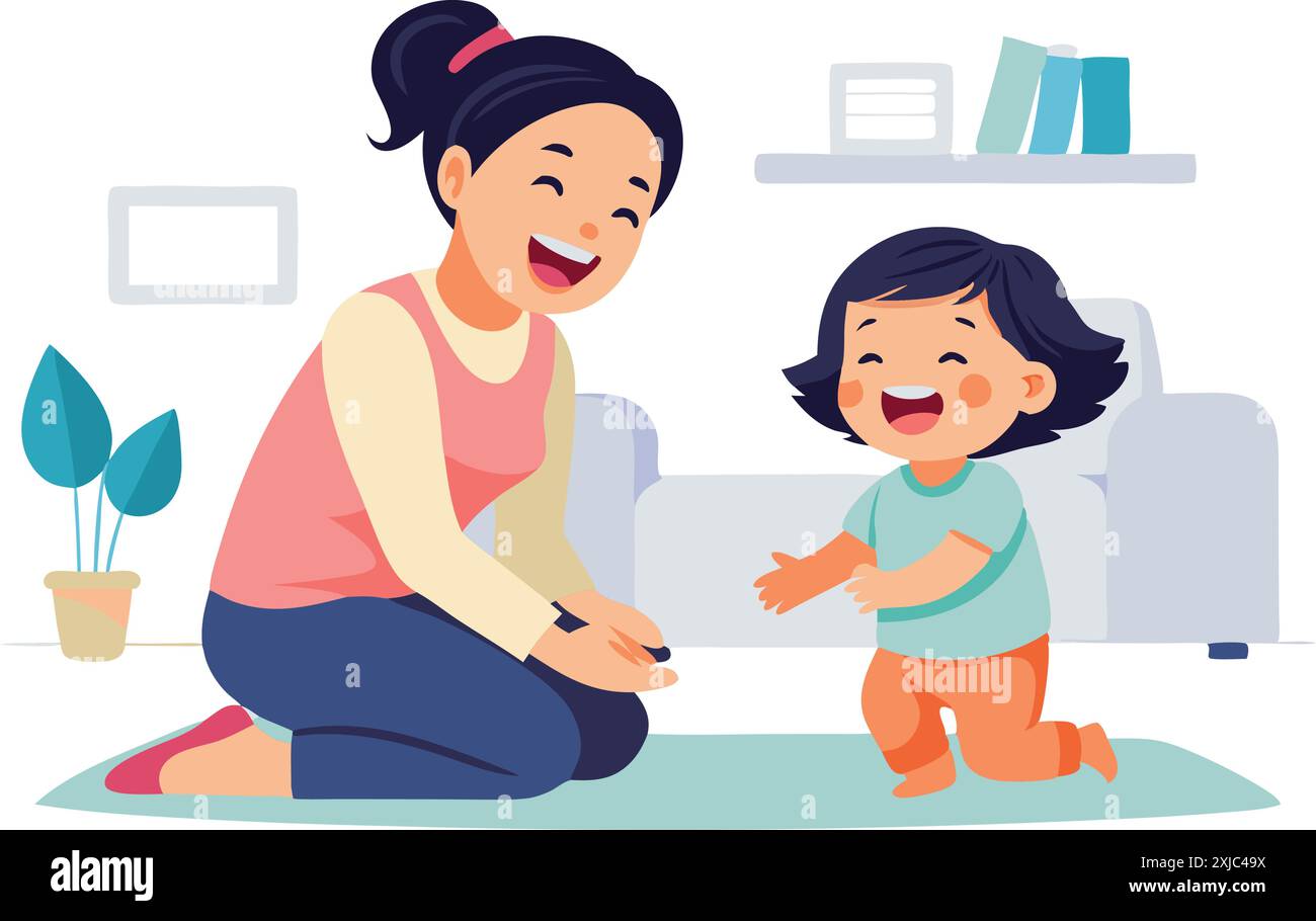 Happy mother and child bonding and playing together at home. The ...