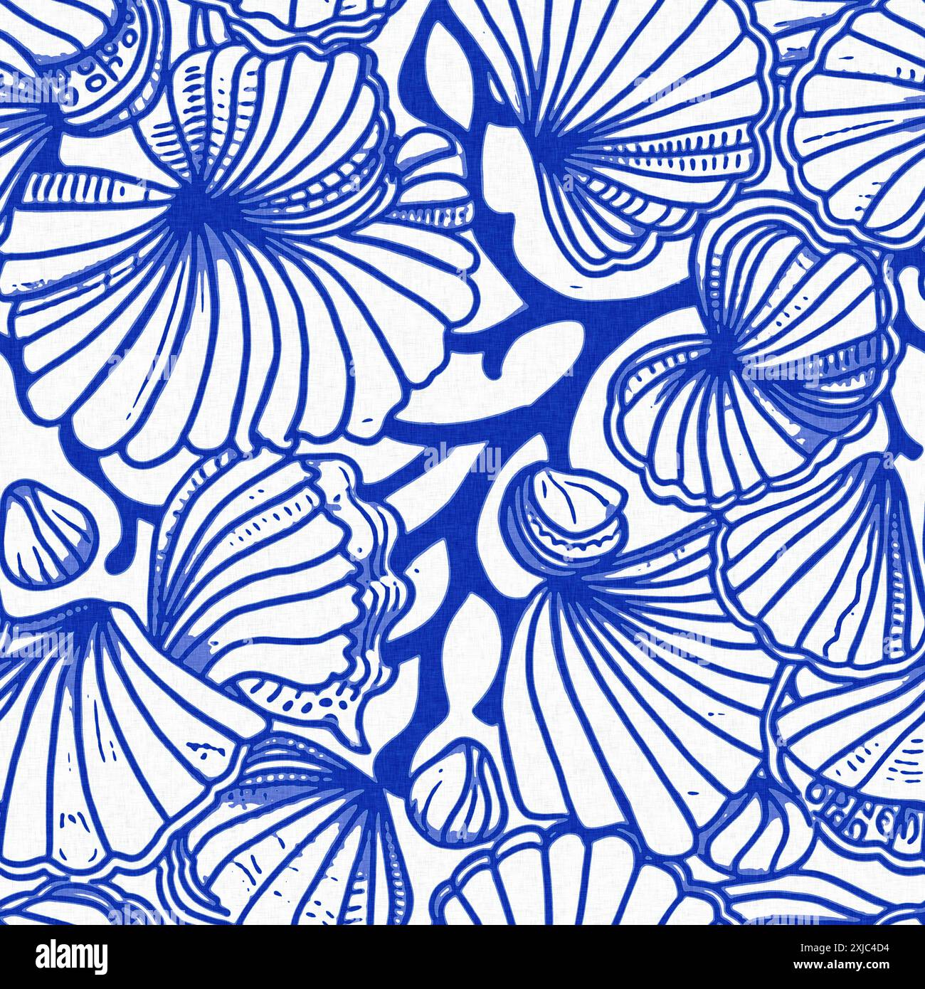 Azure blue white shell motif with linen seamless batik background ...