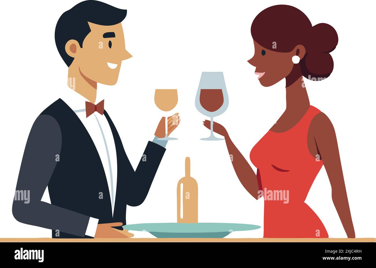 Illustration of an elegant couple raising wine glasses in a toast ...