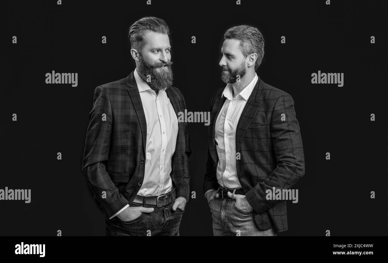 image of men in menswear suits. men in menswear isolated on black. men ...