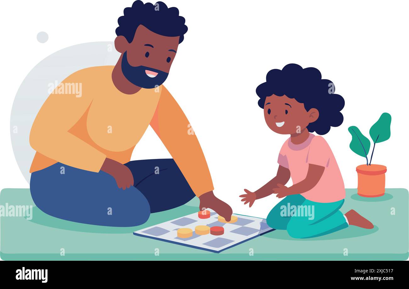 Father and daughter playing board game together on floor, experiencing ...