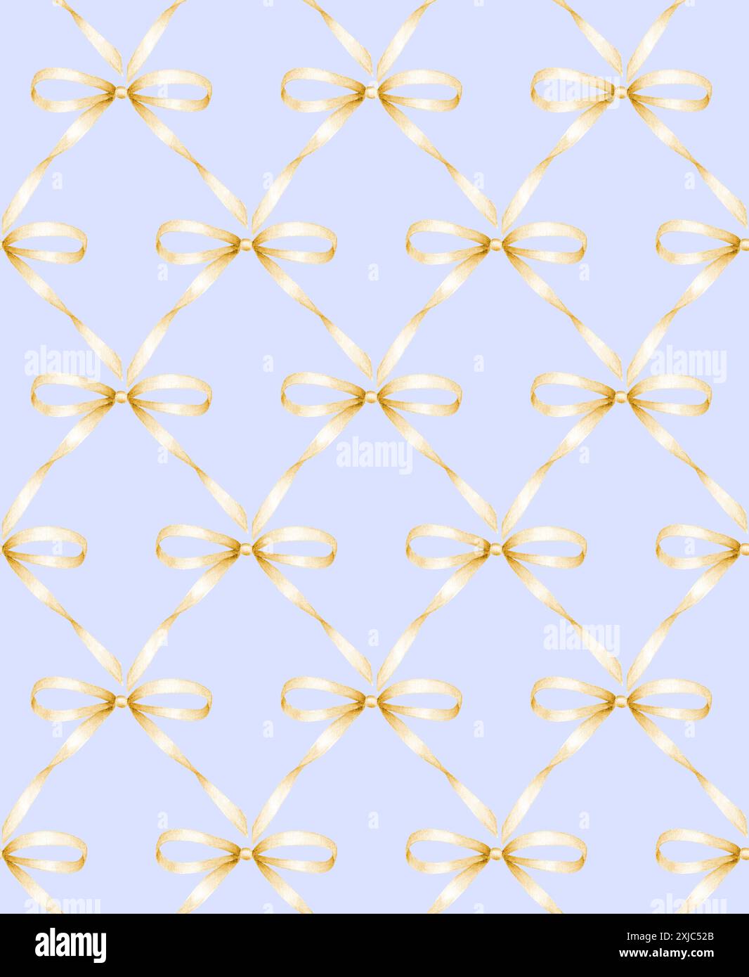 Watercolor bow seamless pattern. Pastel purple and golden preppy ...