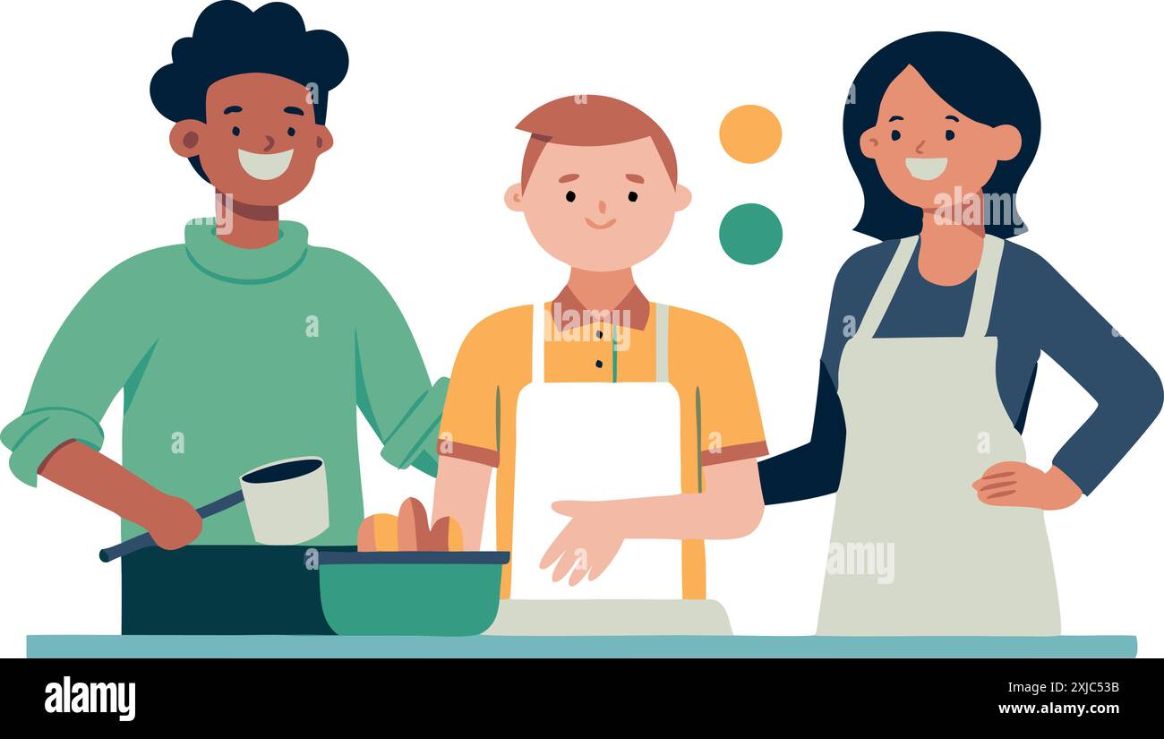 Diverse group of friends cooking together and enjoying kitchen ...