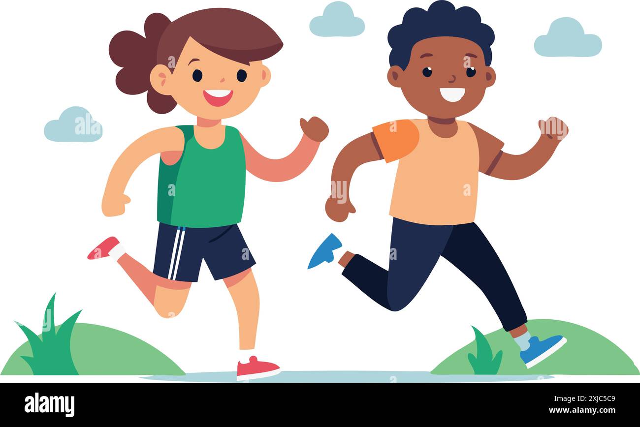 Two friends running in park Cut Out Stock Images & Pictures - Alamy