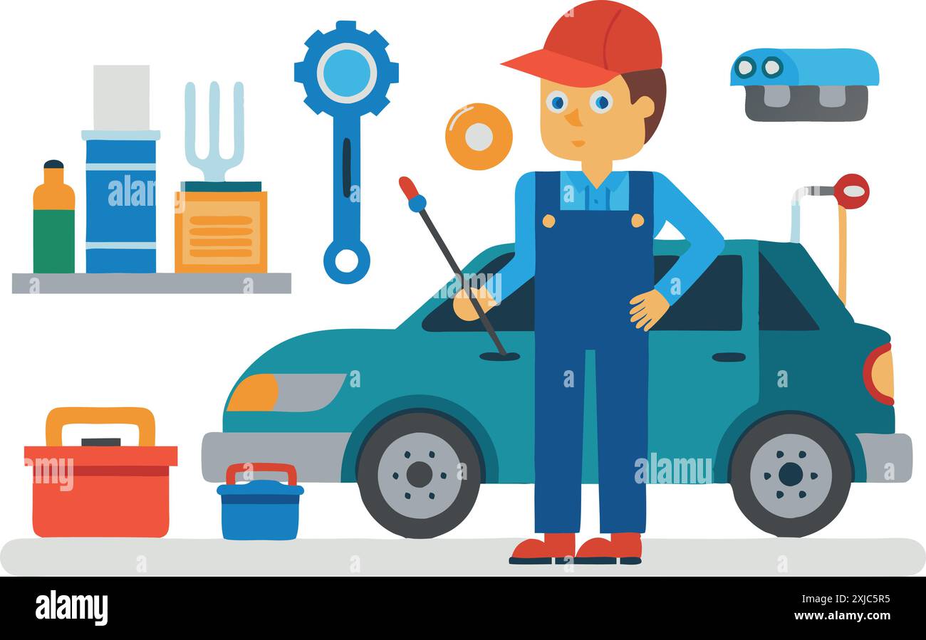 Man working on an automobile Stock Vector Images - Alamy