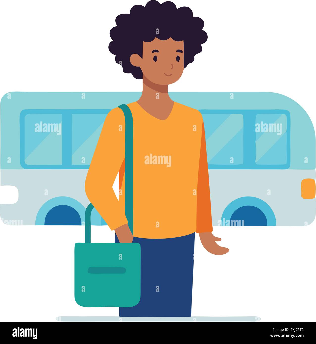 Colorful illustration of a person waiting for public transportation at ...