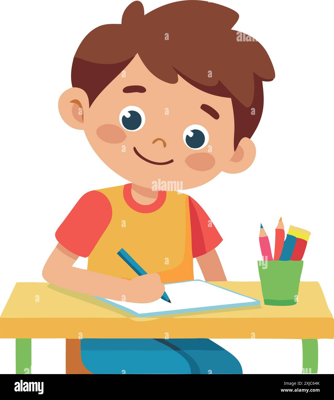 Kid coloring at desk Stock Vector Images - Alamy