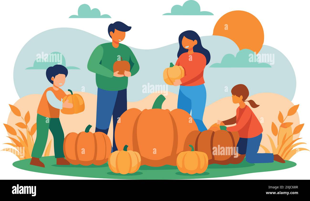 Family picking pumpkins Stock Vector Images - Alamy