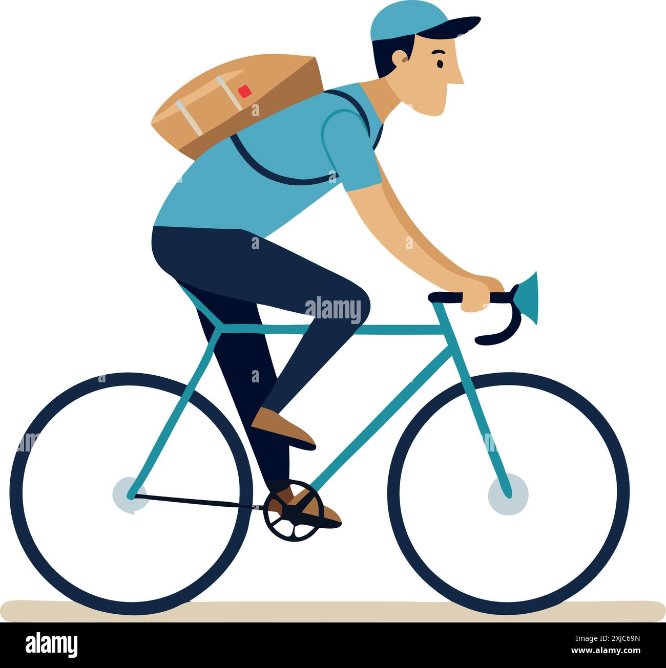 Illustration of a courier riding a bicycle with a large package on his ...
