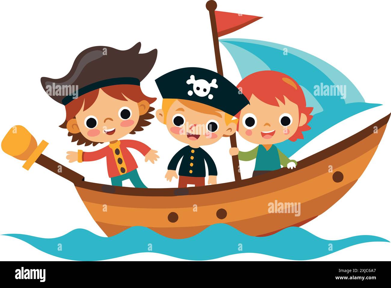 Colorful cartoon illustration featuring three children dressed as ...