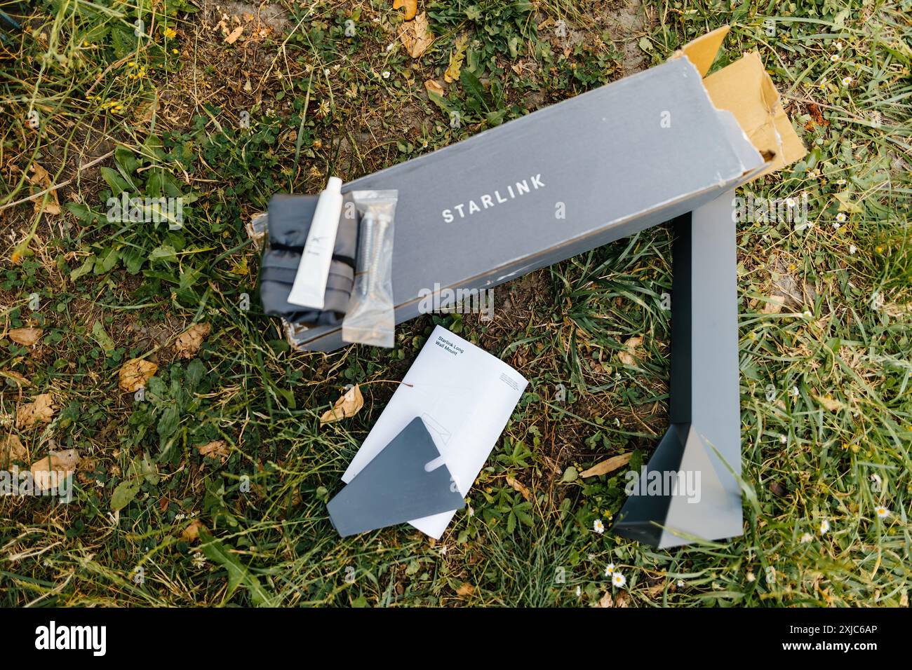 Germany - Apr 21, 2024: The unboxing of a Starlink long wall mount ...