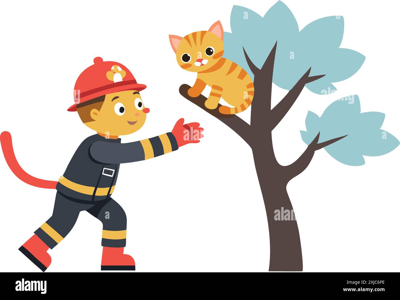 Fireman rescuing cat tree Stock Vector Images - Alamy