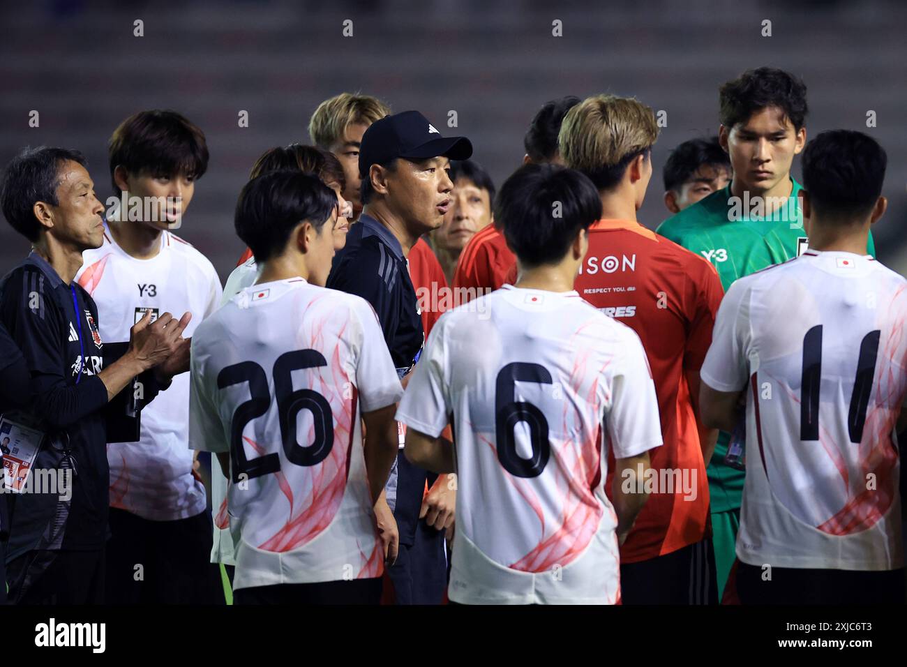 Go Oiwa (C), head coach of the Japan U23 national football team, speaks ...