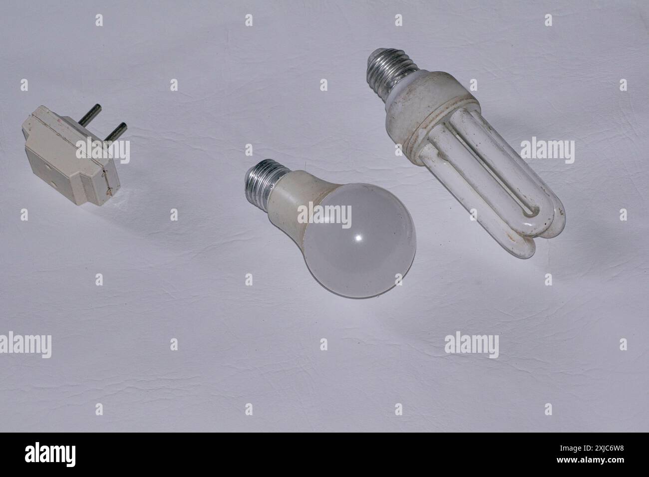 Electric lamps and electrical socket , on the white table Stock Photo ...