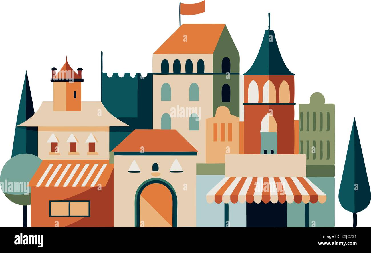 Historical town with medieval buildings Stock Vector Image & Art - Alamy