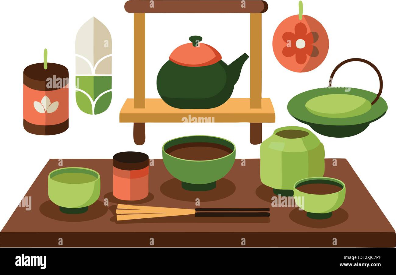 Traditional Japanese tea set on a table Stock Vector Image & Art - Alamy
