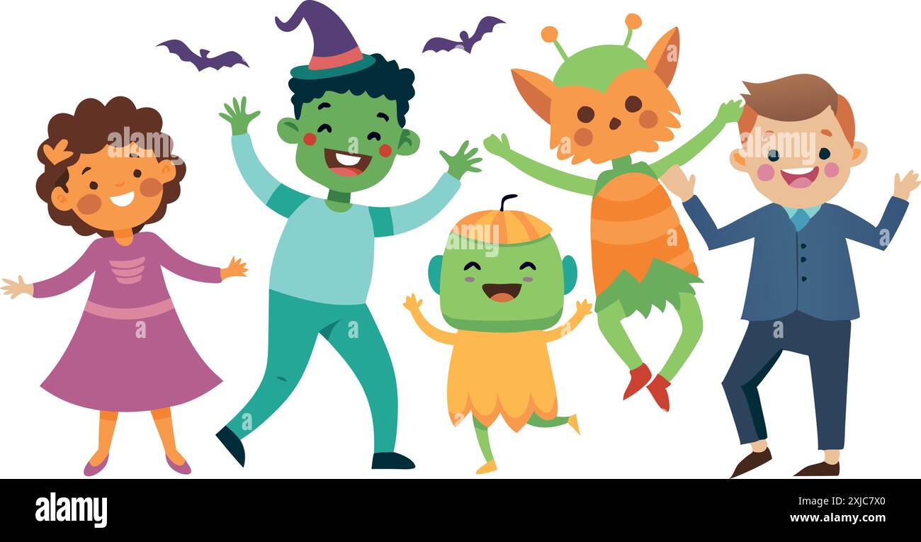 Kids dressed as zombies and monsters for Halloween Stock Vector Image ...