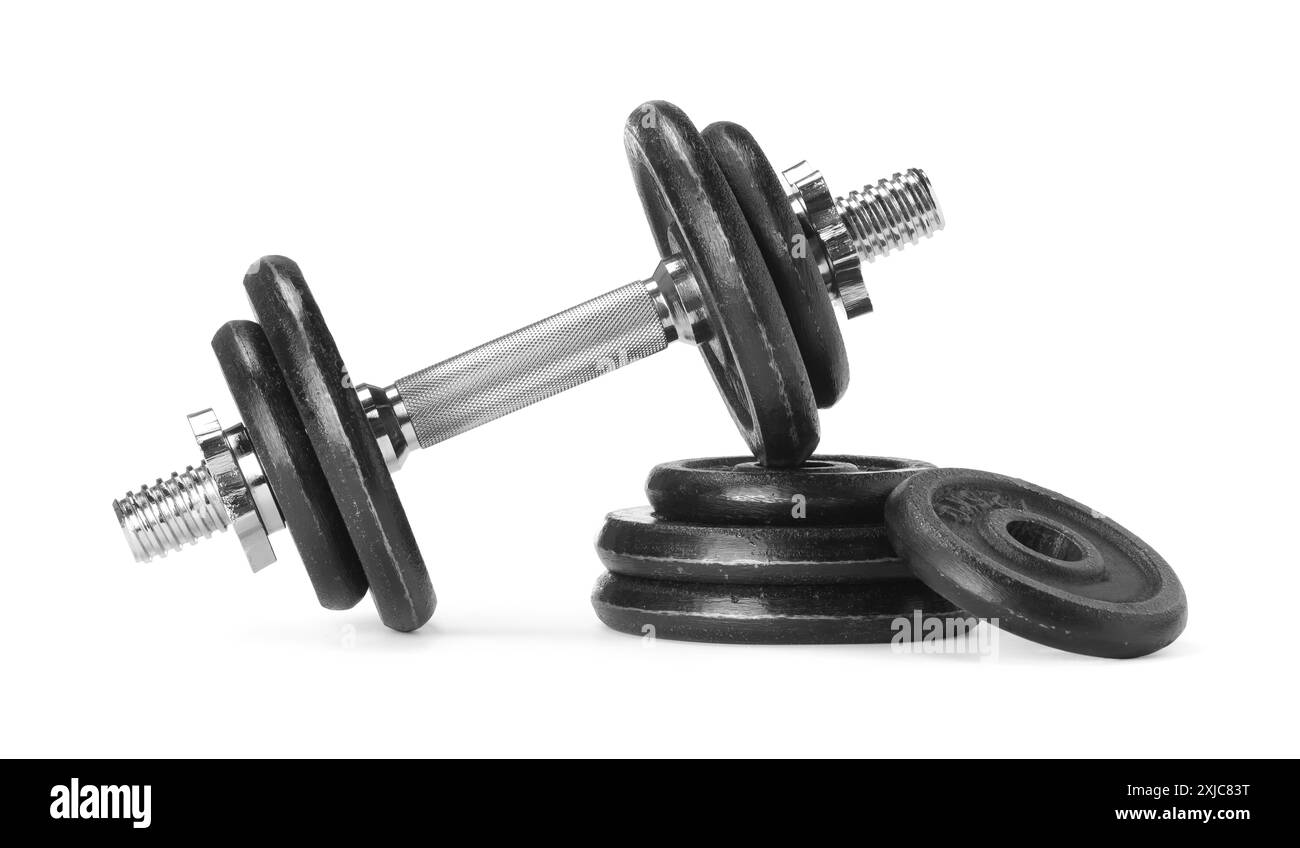 Barbell and parts of one isolated on white Stock Photo - Alamy