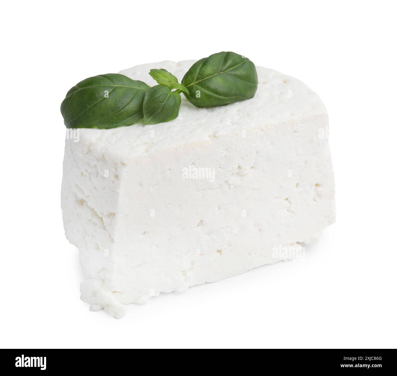 Fresh ricotta (cream cheese) and basil isolated on white Stock Photo ...