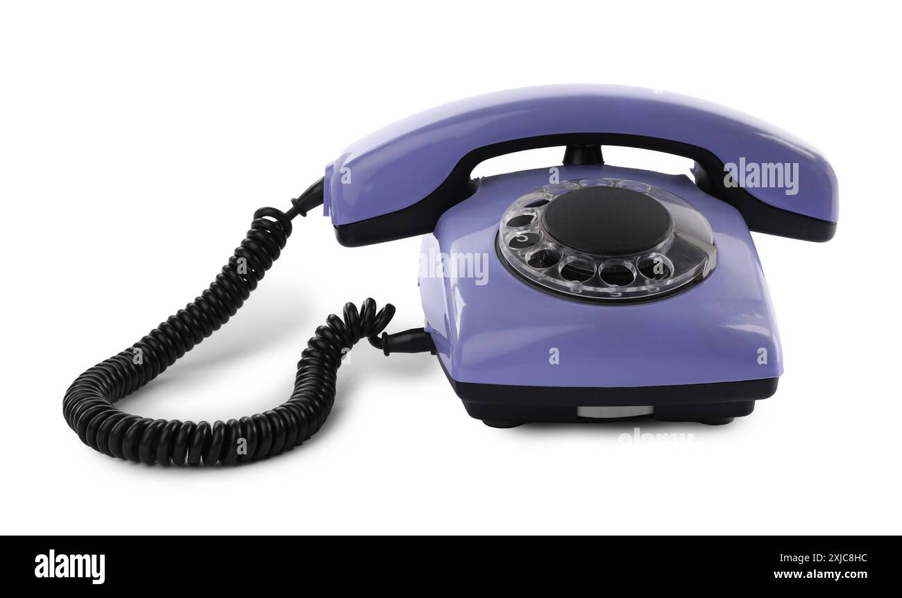 One violet telephone with handset isolated on white Stock Photo - Alamy