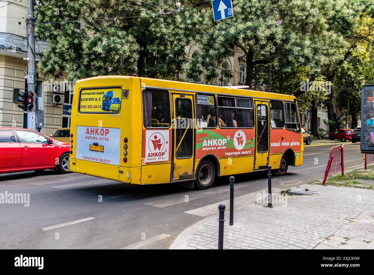Odessa, Ukraine, July 17, 2024 Bus rolling on the streets of Odessa ...