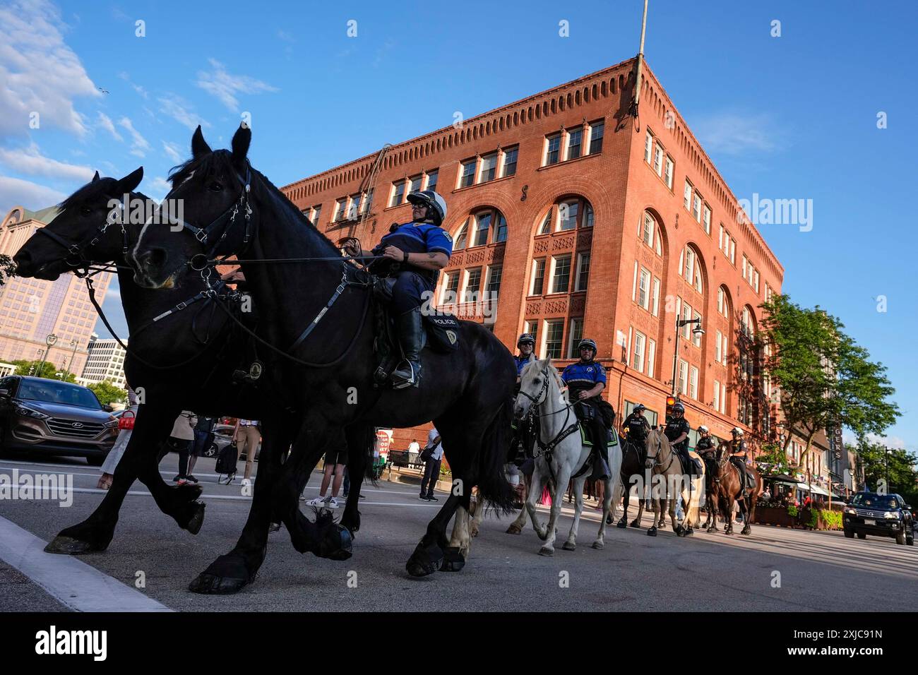 Mounted police patrol during the third day of the 2024 Republican ...